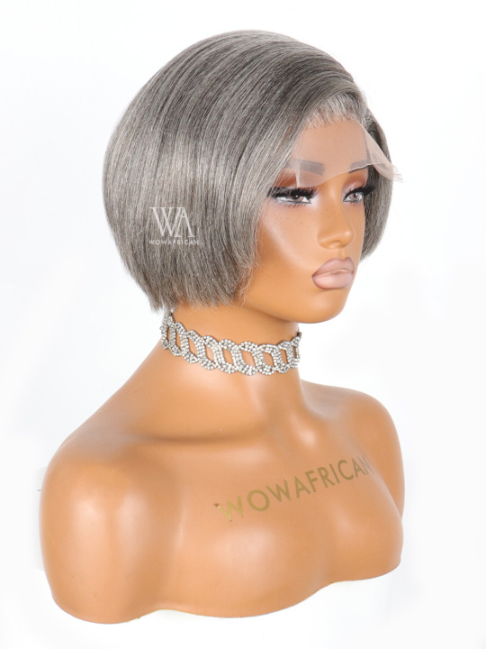8in 150% Yaki Texture Salt & Pepper Indian Virgin Hair Full Wig[FS401]